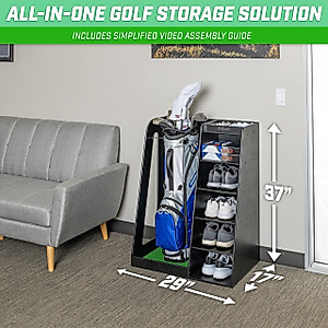 GoSports Premium Wooden Golf Bag Organizer and Storage Rack – Black, Brown, and White