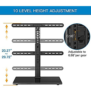PERLESMITH Universal Swivel TV Stand-Table Top TV Stand Base for 37-70 inch LCD OLED Flat Screen 4K TVs Height Adjustable TV Stand Mount with Heavy Duty Tempered Glass Base VESA 600x400mm