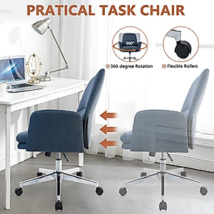 Novigo Set of 2 Accent Swivel Rolling Chair Adjustable Height Mid Back Dining Room Desk Chair with Upholstered Armrests Comfy Back Support Vanity Chair for Office Bedroom,Blue