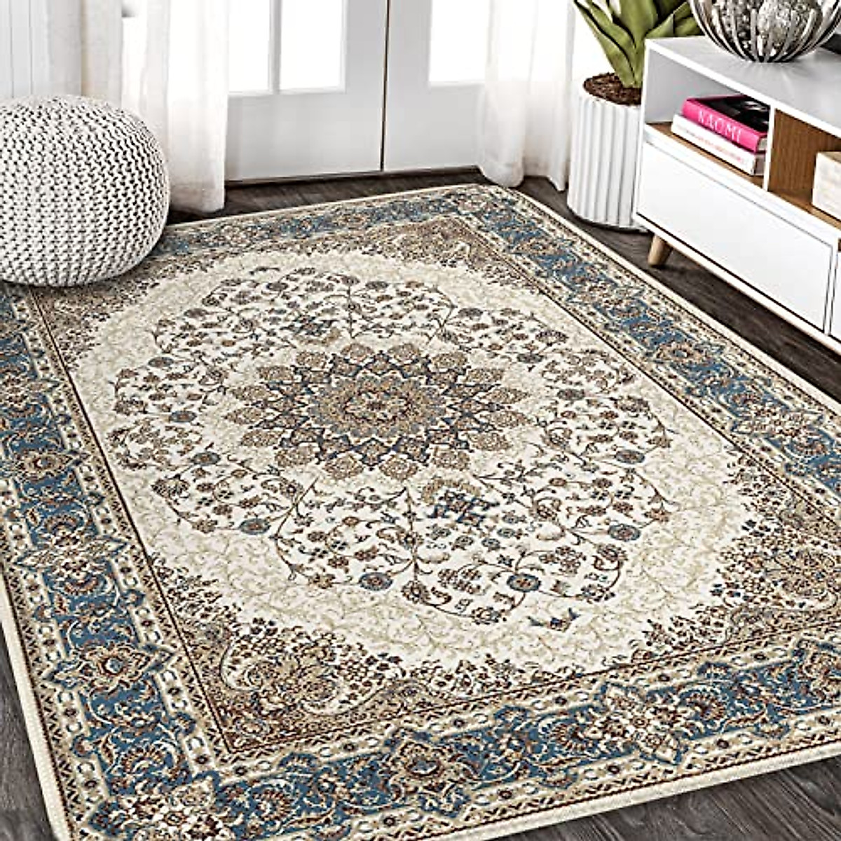 Bayson Area Rug Blue and Brown Persian Texture Abstract Painting Modern Home Decor Small Floor Rug 3' X 5' (91cmX 152cm) Carpet
