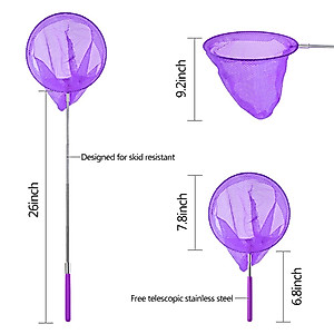 Coopay 5 Pack Telescopic Butterfly Nets Catching Insects Bugs Fishing Nets Great Outdoor Tools for Playing - Extendable from 14.6" to 33.4" (Blue Purple Orange Green Yellow)