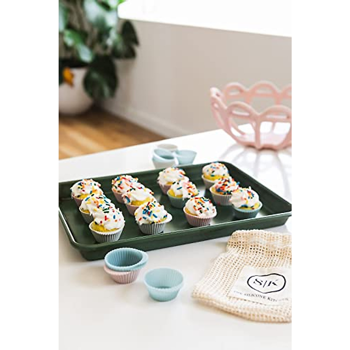 The Silicone Kitchen Reusable Silicone Baking Cups Silicone Muffin Liners for Cupcakes - BPA Free (24 Pack, Mini, Pink Gray Blue)