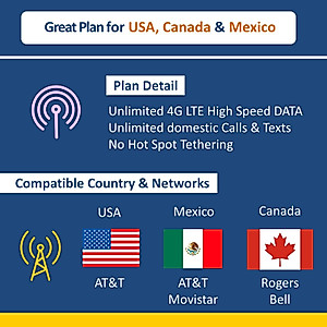 USA Canada Mexico AT&T Blank SIM Card | | for iPhone and Pixel only | Talk SMS Data | Triple Cut 3 in 1 Simcard - Standard Micro Nano | No Contract Cellphone Plan | USA Coverage