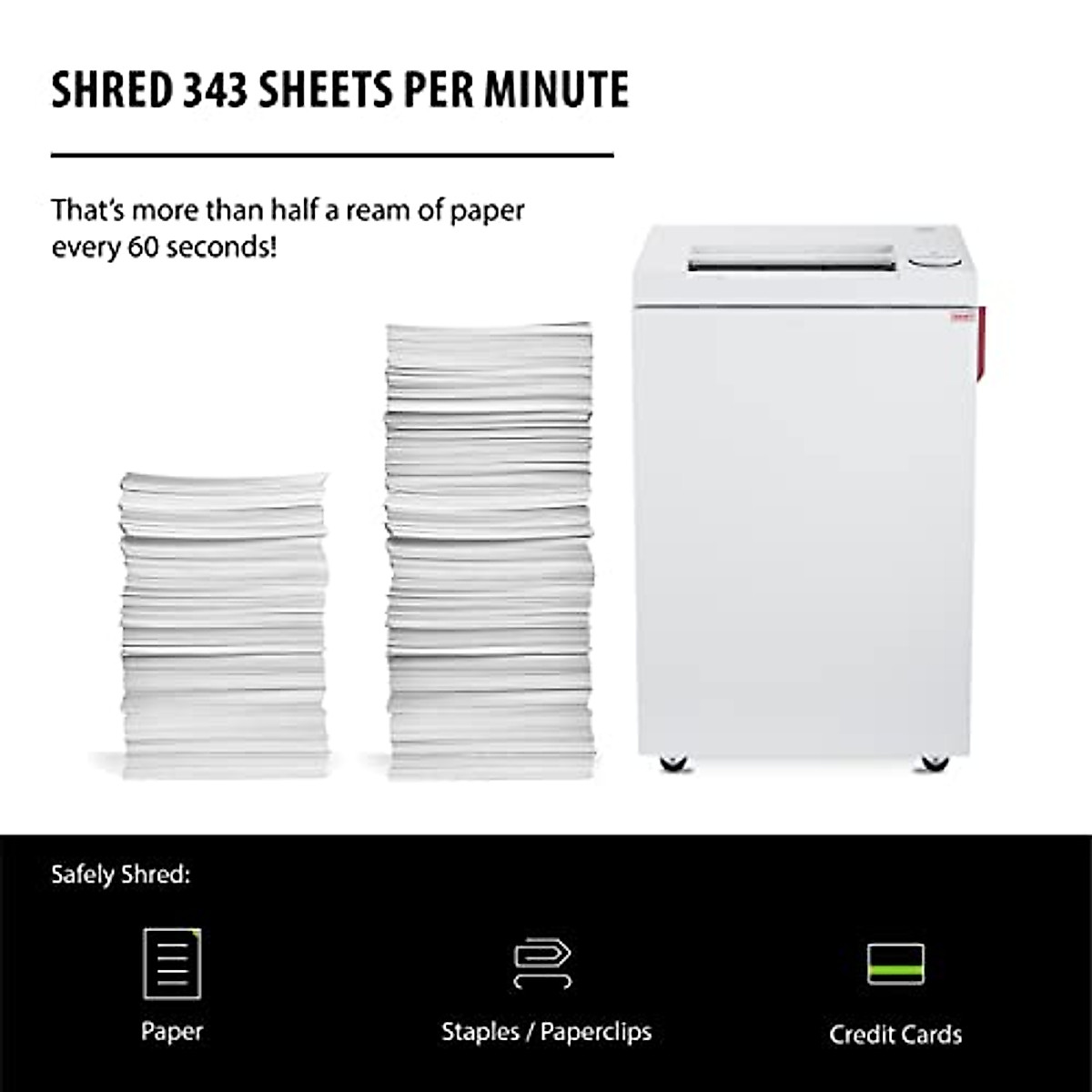 ideal. 2465 Cross-Cut Deskside Paper Shredder, Continuous Operation, 9-11 Sheet, 9 Gal. Bin, Shred Staples/Paper Clips/Credit Cards, 3/4 HP Motor, P-5 Security Level