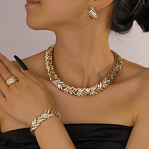 LifflyLadys Fashion Crystal Jewelry Set for Women, 18 K Gold Plated Jewelry for Weddings, Dubai Gold Necklace Earrings Set