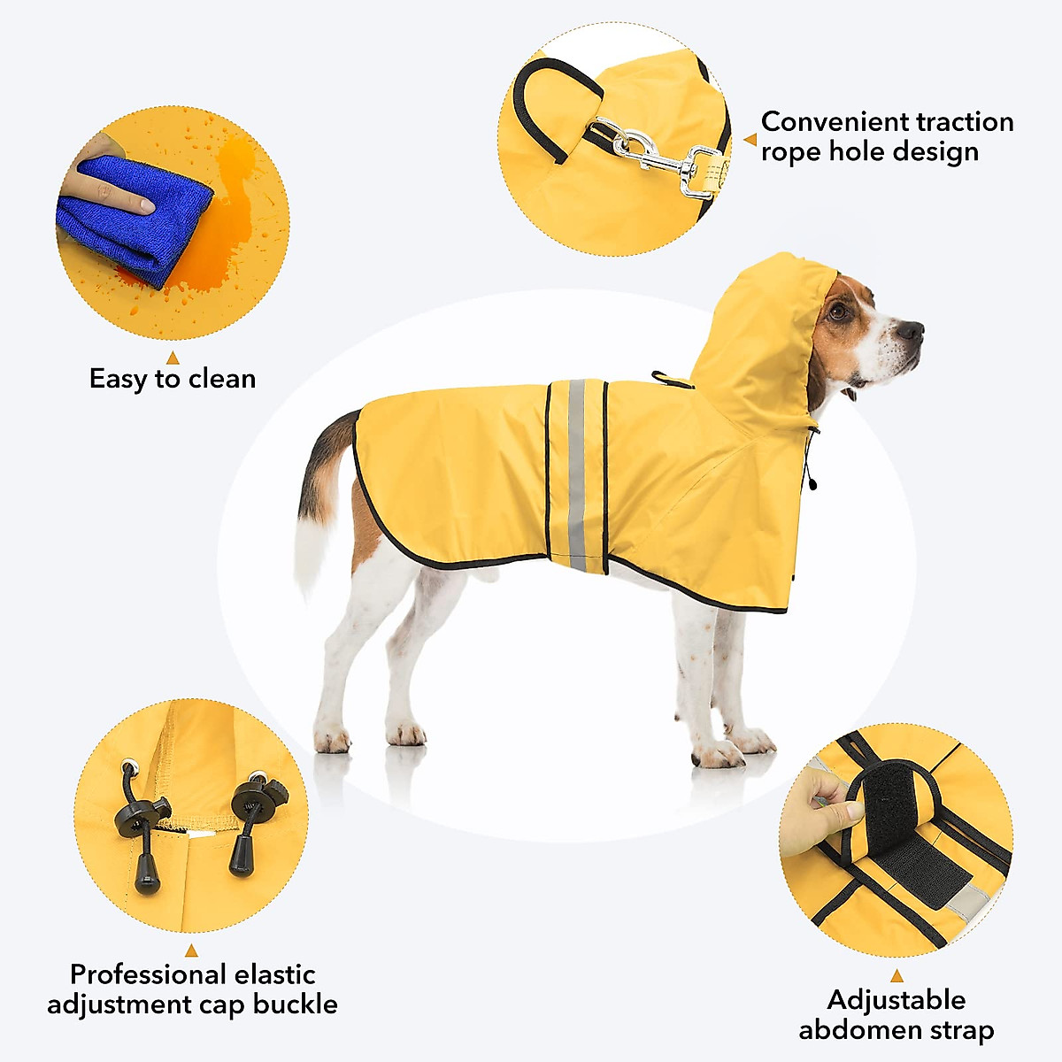 Ezierfy Reflective Dog Rain Coats - Waterproof Adjustable Pet Raincoat Jacket, Lightweight Dog Apparel & Accessories Raincoat for Small to X- Large Dogs(Yellow, Large)