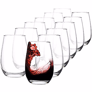CZUMJJ Stemless Wine Glasses Set of 12 Clear Red White Wine Glass for Party, Wedding, Anniversary - 13 Oz