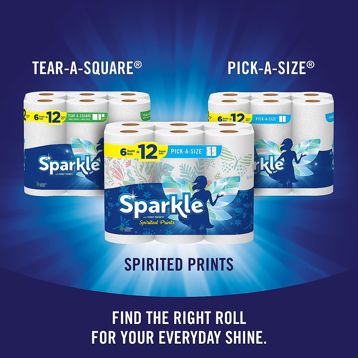 Sparkle® Pick-A-Size® Spirited Prints Paper Towels, 6 Double Rolls = 12 Regular Rolls