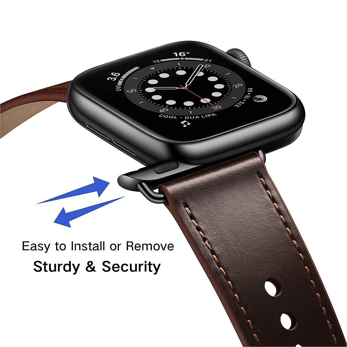 OUHENG Compatible with Apple Watch Band 49mm 45mm 44mm 42mm 41mm 40mm 38mm, Genuine Leather Bands Strap for iWatch Ultra 2/1 SE2 SE Series 9 8 7 6 5 4 3 2 1 (Dark Brown/Black, 49mm 45mm 44mm 42mm)