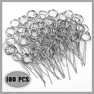 Seajan 100 Pcs 2.24 Inch Floral Card Holder Picks Stainless Steel Pin Wire Card Holder Picture Holder Centerpieces Cake Photo Memo Note Holders for Meat Food DIY Party Accessories Decoration