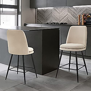 DRAGON GATE 26'' Counter Height Bar Stools Set of 2, Modern Upholstered Counter Stools with Seat Cushion & Metal Legs for Dining Room Kitchen Counter Island, Home Bar (Beige)