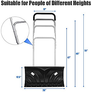 Happygrill Snow Shovel Pusher Snow Removal Tool Wheeled Snow Pusher with Adjustable Handle