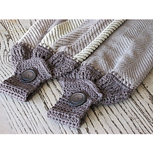 Set of 2 Brown & Tan Doubled Chevron Design Hanging Kitchen Towels with Brown Cotton Crochet Top - Best Quality