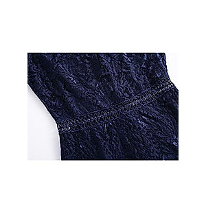 Women's Elegant Fixed V-Neck Classic Floral Lace Bodycon Cocktail Lace Dress (931B-1-3 Navy, XXL)