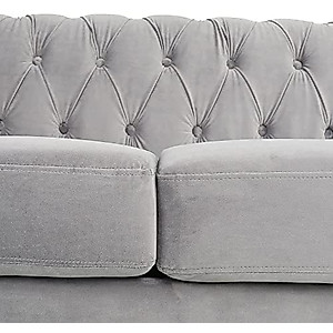 Chesterfield Sofa, Modern Tufted Velvet Couch 3 Seater with Scroll Arms and Nailhead for Living Room, Bedroom, Office, Apartment (Grey)