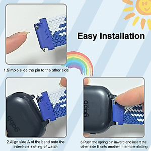 2 Packs Nylon Braided Band Replacement for Gizmo Watch 3/2/1 SyncUP Watch, 20mm Kids Solo Loop Stretchy Strap for Boys and Girls, Elastic Sport Wirstband, Breathable & Washable (Colorful Blue & Colorful Black)