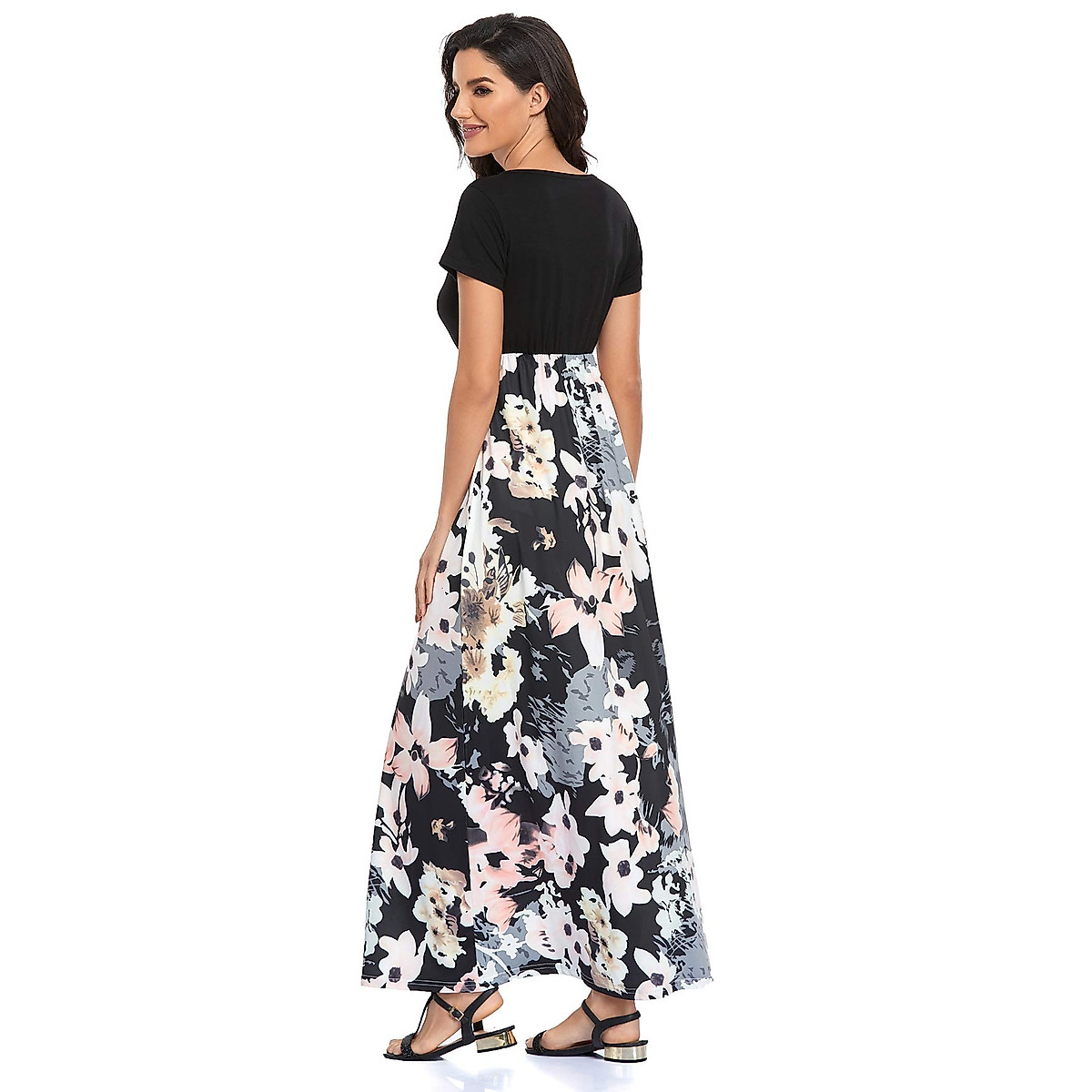 Lacavocor Womens Short Sleeve Maxi Dresses Empire Waist Long Dress, Large, B7