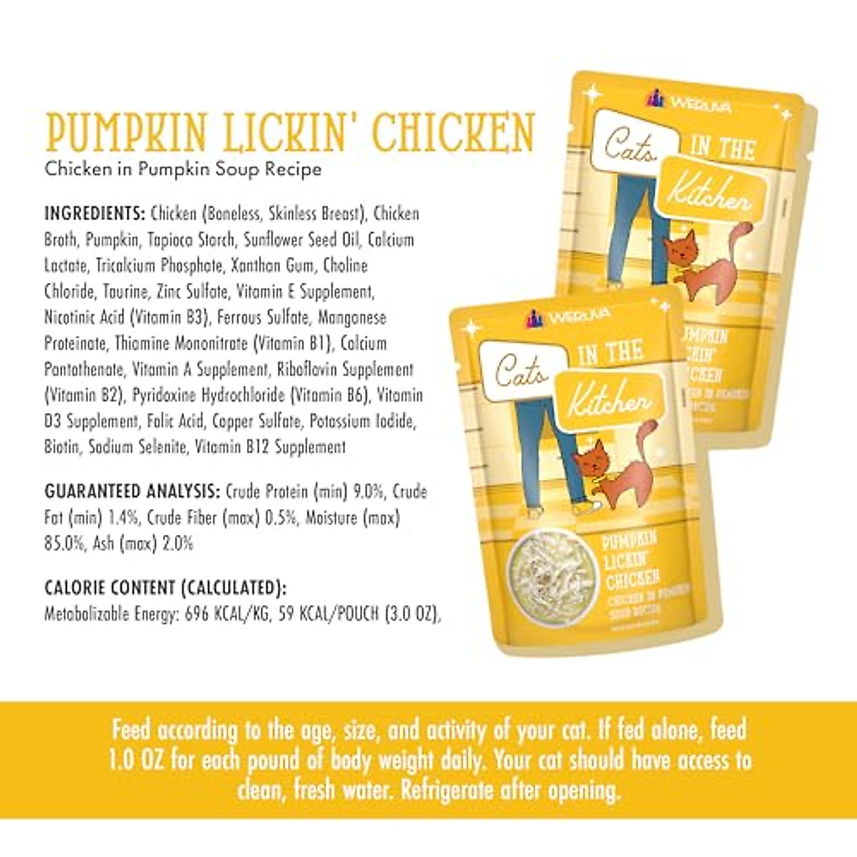 Weruva Cats in The Kitchen, Pumpkin Lickin' Chicken with Chicken Breast in Pumpkin Soup Cat Food, 3oz Pouch (Pack of 12)