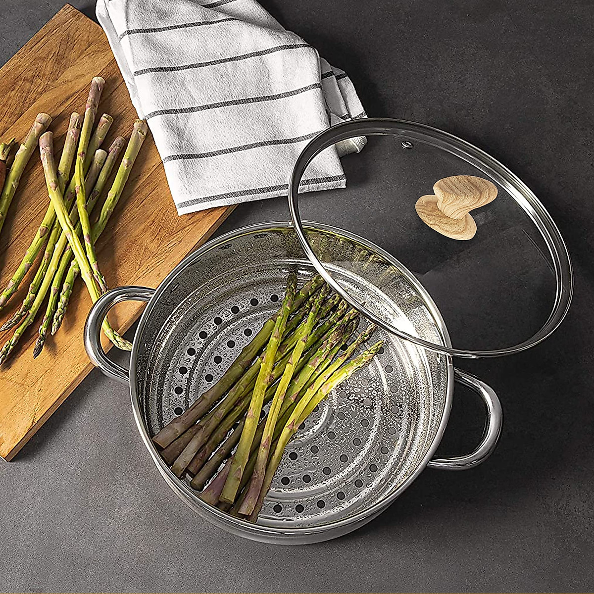 Kitchen Academy Granite Nonstick Cookware Set - 17 Piece Gray Cooking Pans Set, Induction Pots and Pans Set Non Stick, PFOA & PFOS Free.