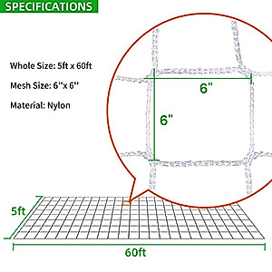 SKINNYBUNNY 5x60ft Trellis Netting, Durable Garden Grow Netting, Heavy-Duty Nylon String Net, Designed for Climbing Vining Plants, Fruits and Vegetables, Hydroponics, Fit in All-Weather, 1-Pack
