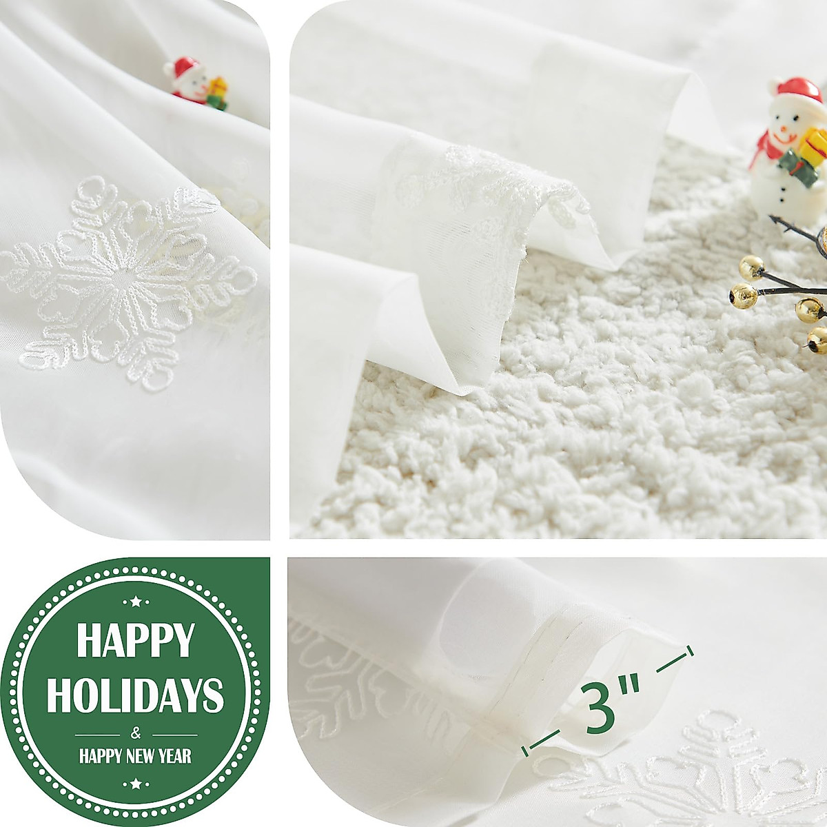 jinchan Christmas Curtains White Snowflake Embroidered Sheer Curtains 84 Inch Length Light Filtering Xmas Backdrop Window Curtains for Living Room 2 Panels Set Bedroom Rod Pocket Curtains