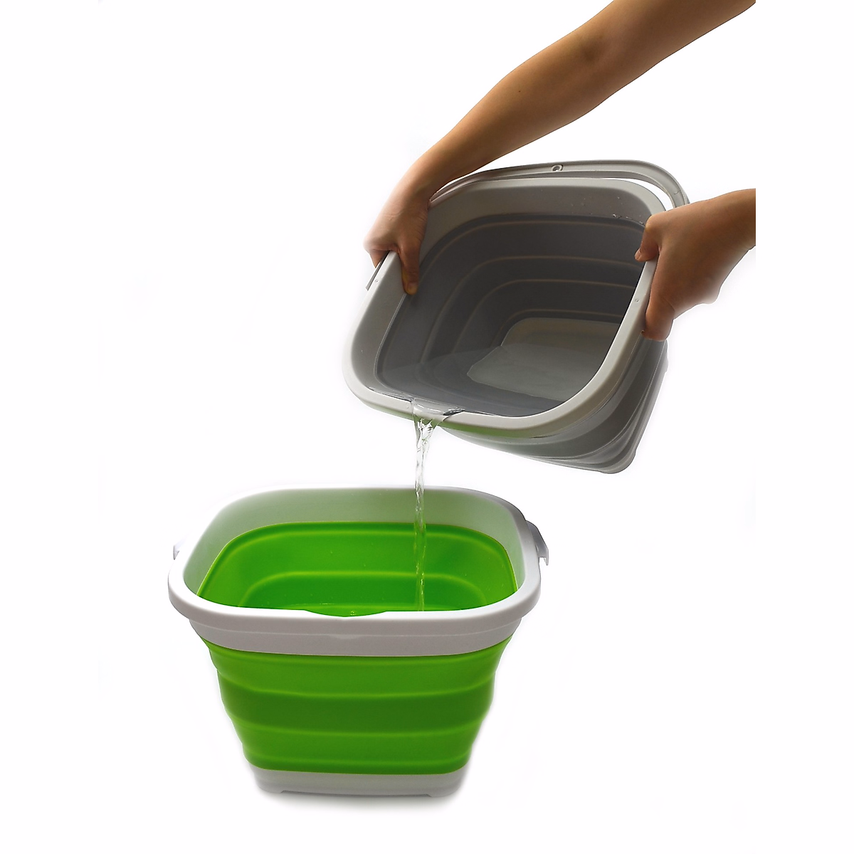 SAMMART Set of 2-11L (2.9 Gallon) Collapsible Rectangular Handy Basket/Bucket (2, Grey)