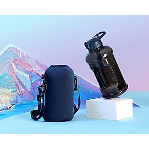 H2O Capsule 2.2L Half Gallon Water Bottle with Storage Sleeve and Covered Straw Lid – BPA Free Large Reusable Drink Container with Handle - Big Sports Jug, 2.2 Liter (74 Ounce) Navy Blue