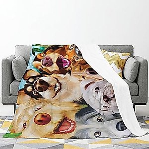 Cartoon Selfie Dog Fleece Blanket for Bed, 40"x30" Puppy Fleece Throw Blanket for Women, Men and Kids - Super Soft Plush Dog Blanket Throw Plush Blanket for Dog Lovers