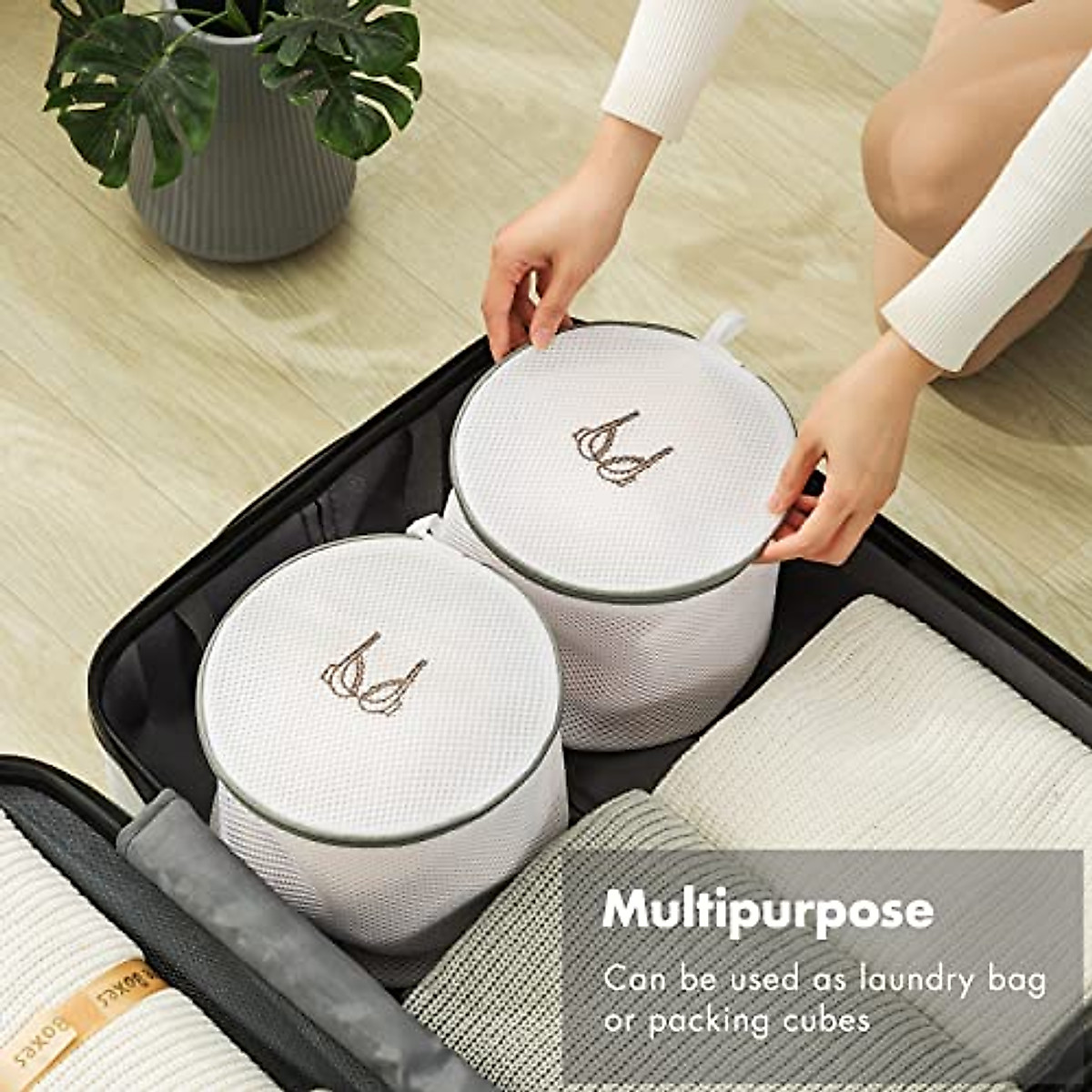 Musgogo Bra Washing Bags for Laundry, Mesh Delicates Bra Laundry Bags for Washing Machine, Large Bras Wash Bag Net Lingerie Undergarment Underwear Protector Bags, Sandwich Fine Mesh (2 Pcs White)