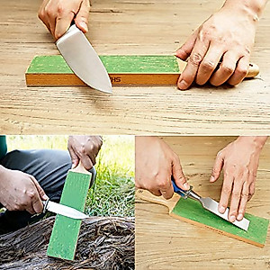 SHARPAL 205H Double-sided Leather Strop (Genuine Cowhide) 13.2" x 2.4" Kit with 2 Oz. Polishing Compound & Angle Guide, Knife Stropping Block for Sharpening & Honing Knives, Woodcarving Chisels