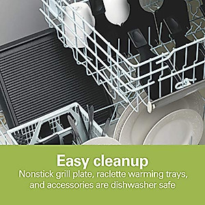 Hamilton Beach Electric Indoor Raclette Table Grill, 200 sq. in. Nonstick Griddle Serves up to 8 People for Parties and Family Fun, Includes 8 Warming Trays, Black (31612-MX)