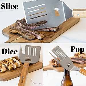 FlipFork Boss - 5 in 1 Grill Spatula with Knife, Fork, Bottle Opener and Turner BBQ Tools. All in One Grill Accessories Set for Outdoor Grills. 18 inch Grilling Accessories BBQ Set