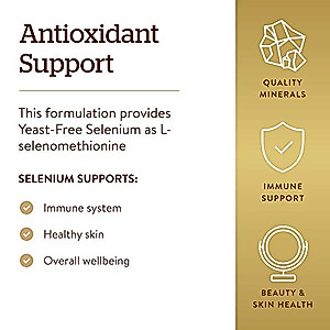 Solgar Yeast-Free Selenium 200 mcg, 100 Tablets - Supports Antioxidant & Immune System Health - Non-GMO, Vegan, Gluten Free, Dairy Free, Kosher - 100 Servings