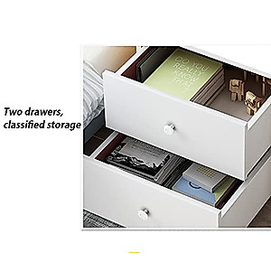 Roozmausy Nightstand with LED Lights and Charging Station,White nightstand,Bedside Table with Drawer,Bedside Cupboard,Bedside Cabinets,Small Spaces Side End Table (White-2Drawer)