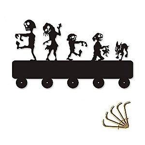Zombies Attack Key Hook for Wall,Black Wooden Cat Key Holder with 5 Metal, Install by Strong Adhesive Sticker or Nail,Wall Décor for Entryway,Gift.(A1)