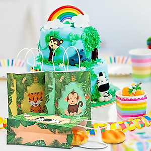 24 Pieces Safari Goodie Bag Safari Jungle Party Favor Bags with Handles for Kids Birthday Jungle Woodland Gift Bags for Birthday Party Baby Shower Party Supplies (Classic Style)