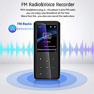 32GB Mp3 Player with Bluetooth 5.0 - Aiworth Portable Digital Lossless Music MP3 MP4 Player for Kids with FM Radio HD Speaker for Sports Running Super Light Metal Shell Touch Buttons