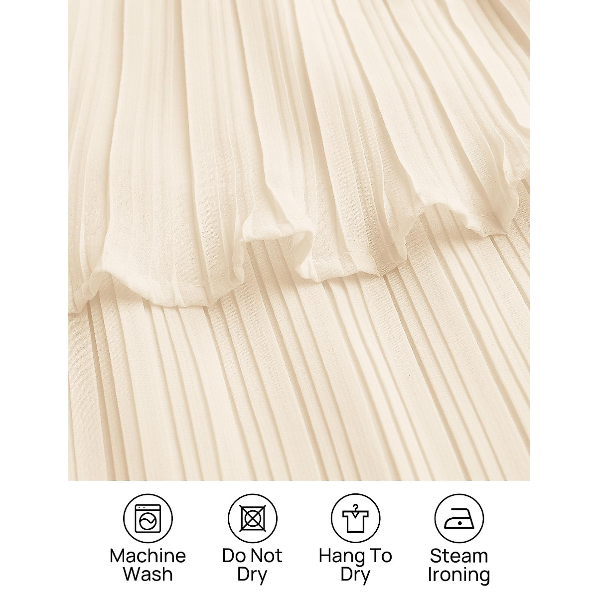 ZESICA Women's 2025 Long Sleeve Crew Neck Ruffle Tiered Layered Chiffon Flowy Swing 2025 Long Midi Dress,Apricot,Large