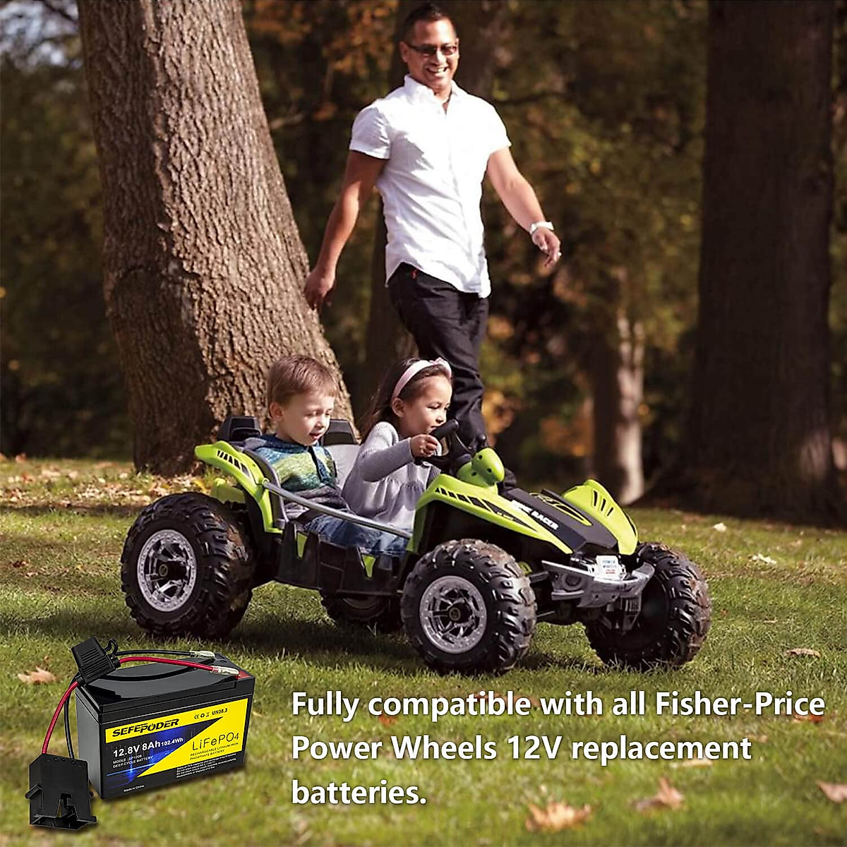 SEFEPODER Replacement Battery Compatible with Fisher Price Power Wheels 12 Volt Battery, 12V 8Ah Lifepo4 Lithium Ion Rechargeable Battery for Power Wheels Ride-On Vehicles