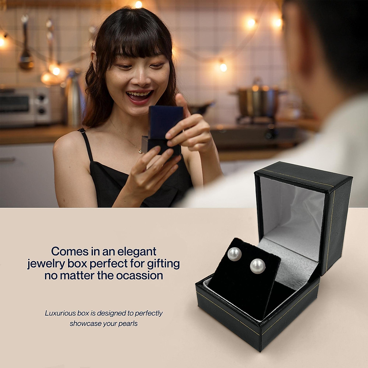 BELLA LEORA Round White AAA Freshwater Real Pearl Earrings - Great Holiday Gift for Women - 14k White Gold with Genuine Cultured Pearls, 7mm-7.5mm Hypoallergenic