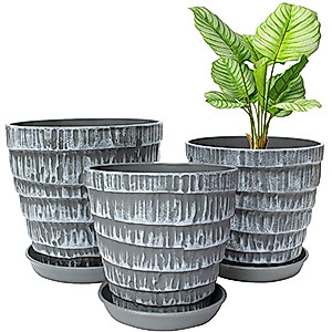 Plant Pots, 7.5/6.5/5.5 Inch Set of 3 Planters Flower Pots with Drainage Hole and Tray, Macetas Para Plantas Plastic Pots for Indoor Outdoor Plants