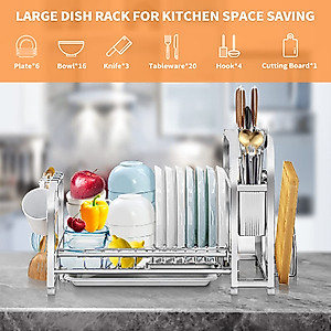 SPAKITCHCE Large Dish Rack Dry Drainer - Stainless Steel Dish Dryer Racks Metal Dish Drying Rack with Draining Drainboard Cutting Board for Kitchen Counter Saving Space