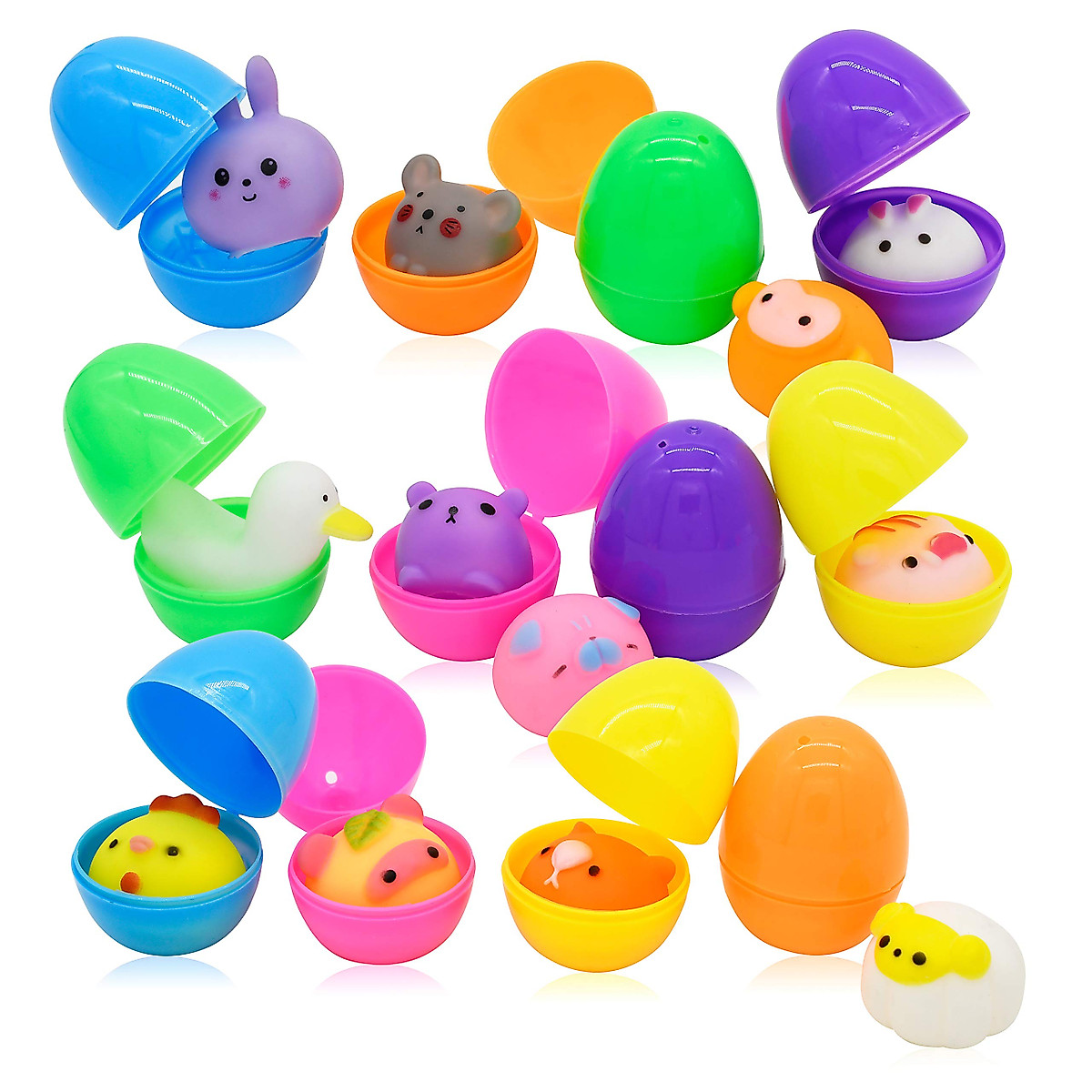 JOYIN 12 Pcs Pre-Filled Easter Eggs with Assorted Bath Toys for Kids Including Duck,Monkey,Rabbit,Animal Bath Toys Filled Eggs,Easter Eggs Hunt, Easter Basket Stuffers, Easter Eggs Fillers