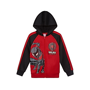 Marvel Spider-Man Boys 3-Piece Fleece Pants Sets, Spiderman Zip-Up Hoodies, T-Shirts, and Pants Sets for Boys (Miles Morales Red, 4)