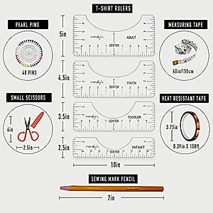 FINFINLIFE Tshirt Ruler Kit - 9Pcs, Transparent Tshirt Ruler Guide for Vinyl, Shirt Alignment, T Shirt Rulers to Center Designs, Shirt Ruler for Vinyl Alignment, T Ruler for Infant Toddler Youth Adult