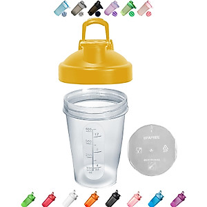 Blender Shaker Bottle Classic Loop Top& Stainless Whisk Ball-Protein Small-16 oz Whisk Ball, Secure Screw-On Lid, Dishwasher Safe & BPA Free Sports Bottle, YellowClear, Clear Body-16 Oz