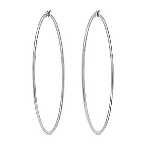 Gem Stone King 3.5 Inch Stainless Steel Silver Tone Hoop Earrings For Women