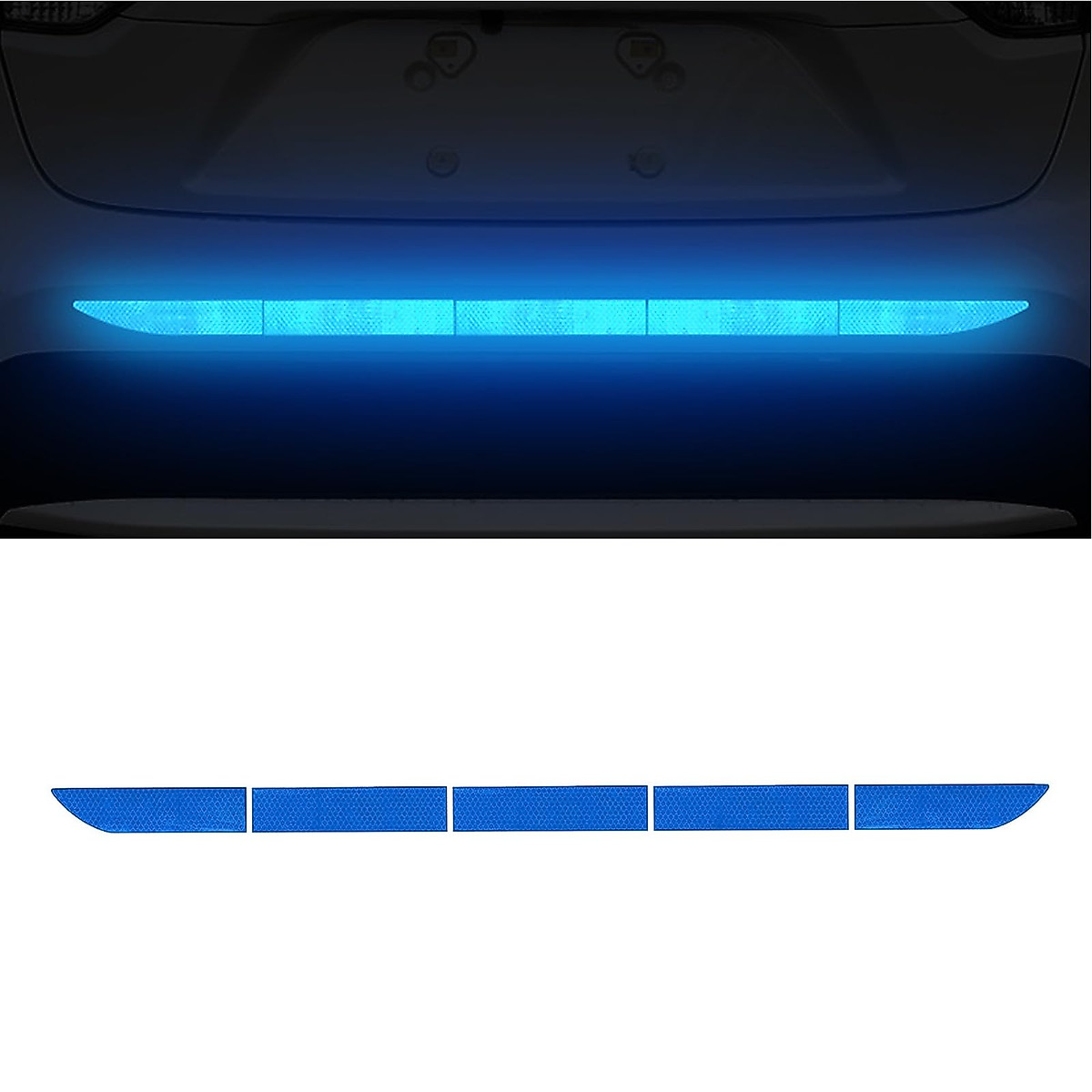 UGSHY 5 PCS Car Rear Reflective Stickers, 35.4" x 1.3" Trunk Body Anti-rearend Collision Safety Warning Decals, Bumper Arrow Eye-catching Decorative Stickers, Universal for Most Cars (Blue)