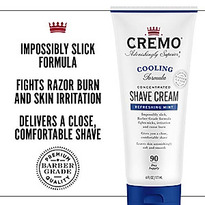 Cremo Barber Grade Cooling Shave Cream, Astonishingly Superior Ultra-Slick Shaving Cream Fights Nicks, Cuts And Razor Burn, 6 Fl Oz (2 Pack), WHITE
