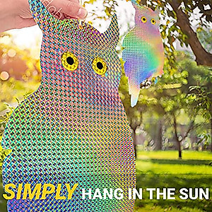 HOMESCAPE CREATIONS Owl Decoy Scare - Plastic Hanging Reflective Scarer - Ornamental Decorative Wind Spinner for Home and Garden - with 4 Spiral Rods and 4 Suction Cups